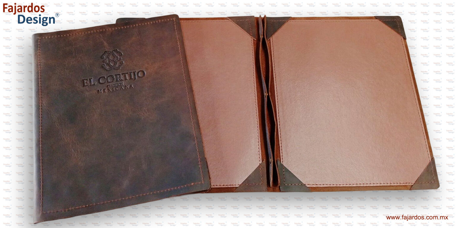 Porta Menú VINTAGE “Piel Genuina” con Esquineros – Menu Covers